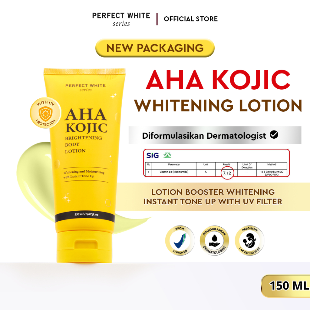 Jual PERFECT WHITE AHA Kojic Brightening Body Lotion UV Filter Instant ...