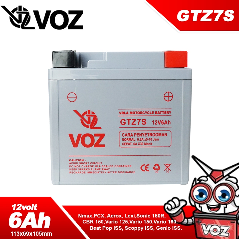 Jual VOZ Aki Motor GTZ7S 12V 6AH - baterai aki motor GTZ7S | Shopee ...