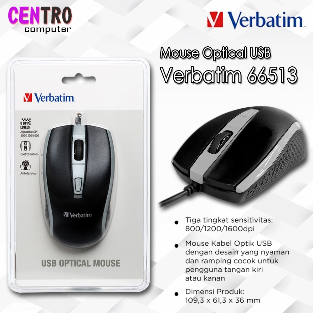 Jual Verbatim 66513 Mouse Optical USB Kabel 1600dpi | Shopee Indonesia