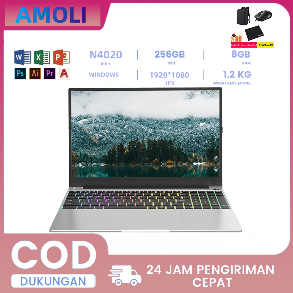 Jual AMOLI Laptop N4020 gaming murah 15.6'' Layar HD RAM 8+256GB SSD ...