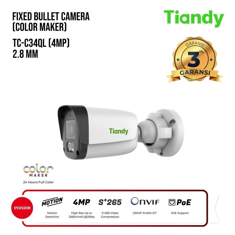 Jual TIANDY FIXED BULLET CAMERA TC-C34QL 4MP 2.8MM | Shopee Indonesia