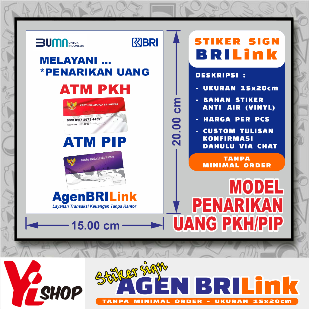 Jual STIKER VINYL ETALASE PENGUMUMAN BRILINK PENARIKAN UANG PKH PIP CEK ...