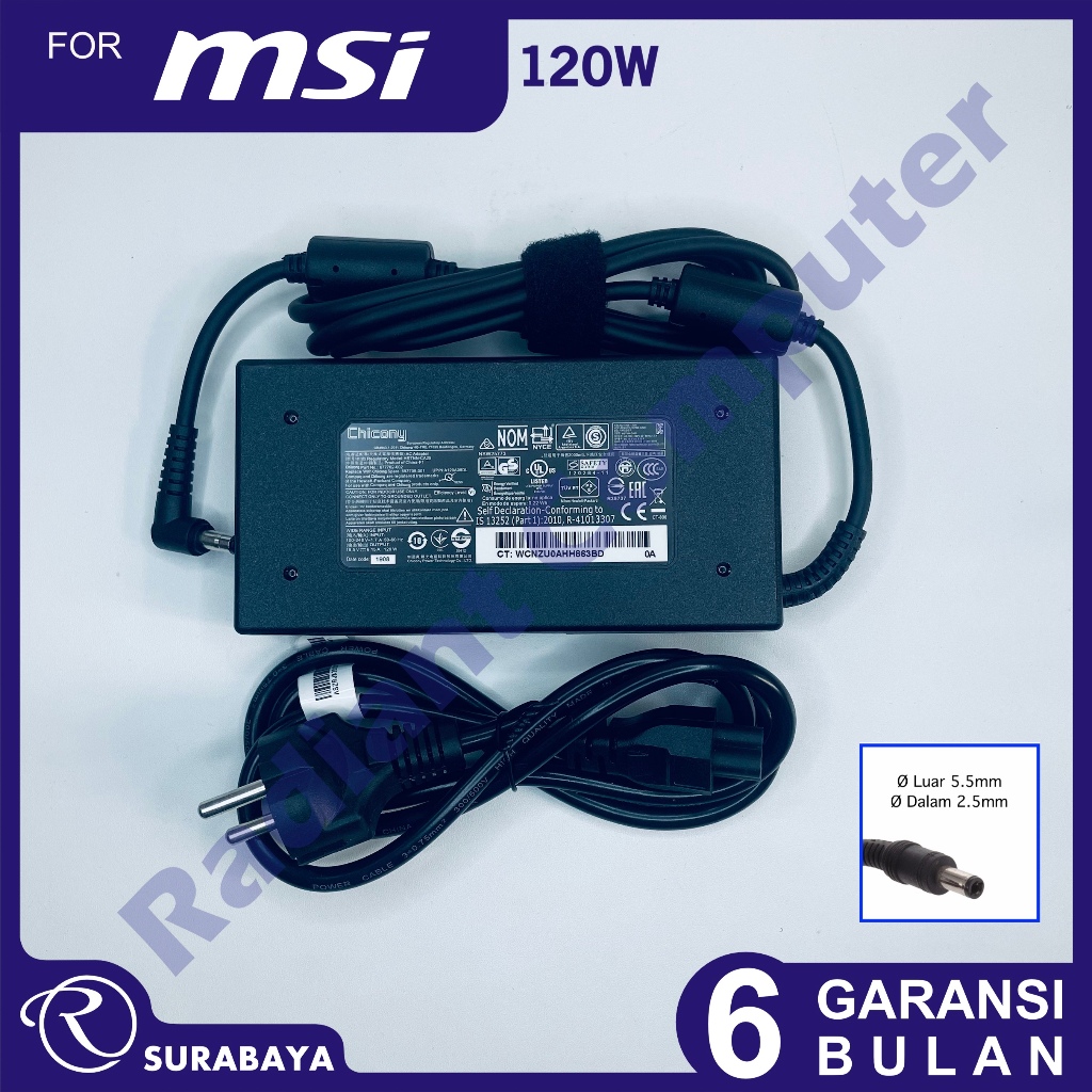 Jual Adaptor Charger MSI Chicony 19.5V 6.15A 120W colokan diameter 5.5 ...
