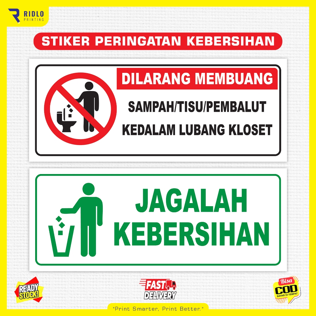 Jual Stiker Peringatan Kebersihan | Sticker Petunjuk | DILARANG BUANG ...