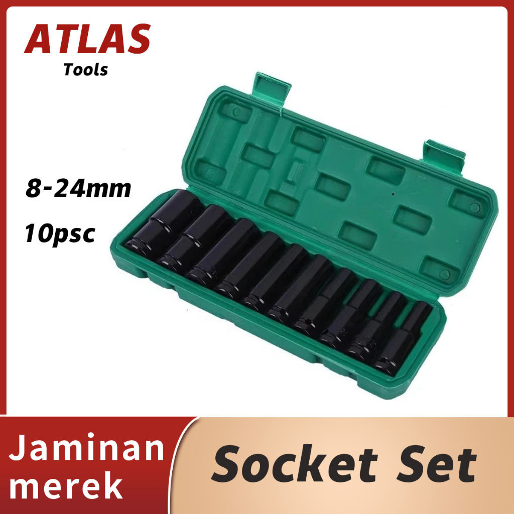 Jual ATLAS Tools 10Pcs Mata Socket 1/2‘’ 8-24mm Impact Socket/Kunci shock Impact socket set ...