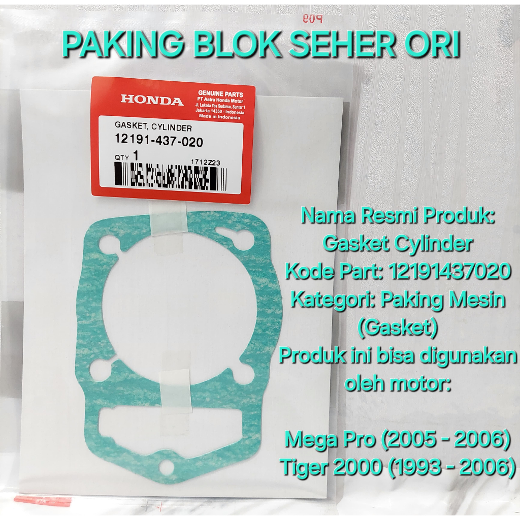 Jual paking blok seher Paking (Gasket Cylinder) – GL Max, MegaPro, Tiger 12191437020 | Shopee ...
