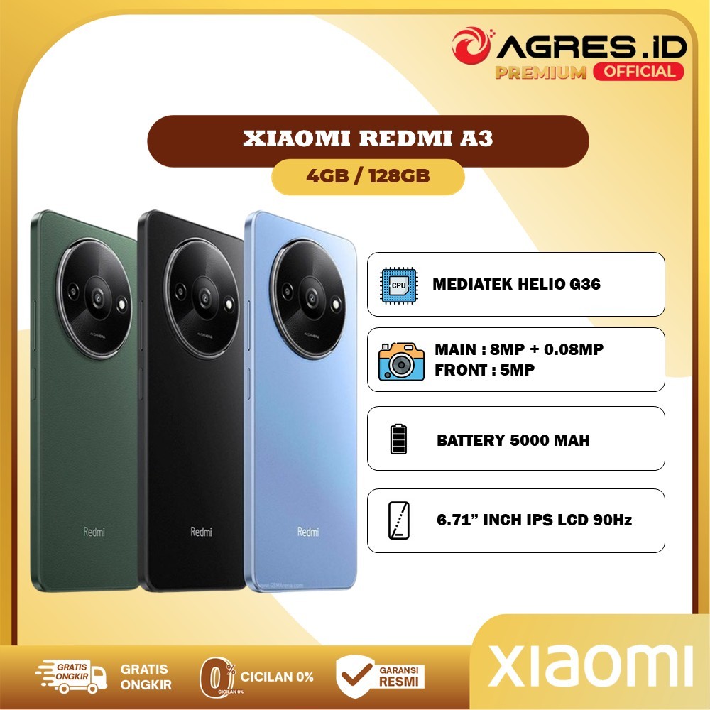 Jual XIAOMI REDMI A3 4GB/128GB 6.71" INCH 90Hz BATTERY 5000MAH | Shopee ...