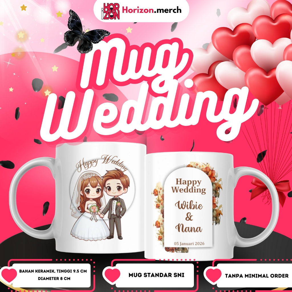 Jual MUG HAPPY WEDDING CUSTOM NAMA & GAMBAR | Shopee Indonesia