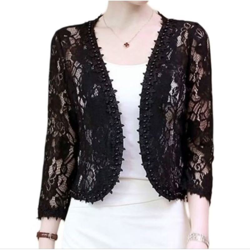 Jual OUTER RENDA BRUKAT TERBARU//CARDIGAN WARNA HITAM DAN PUTIH//SIMPLE ...