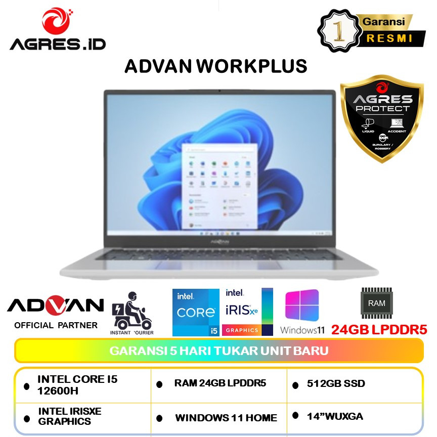 Jual ADVAN Workplus I5 12600H 24Gb 512Gb Windows11 14.0Wuxga 1Y Silver ...