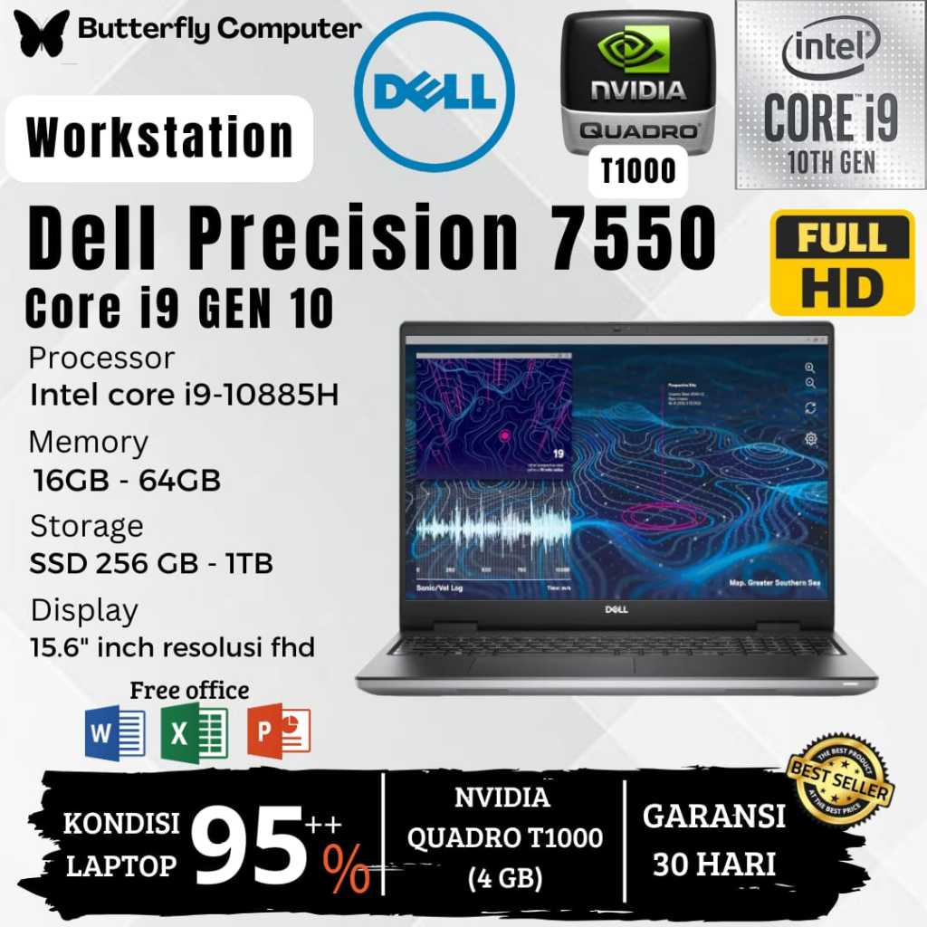 Jual Laptop Dell Precision 7550 core i9 Gen 10 - RAM 64 GB SSD 1 TB ...