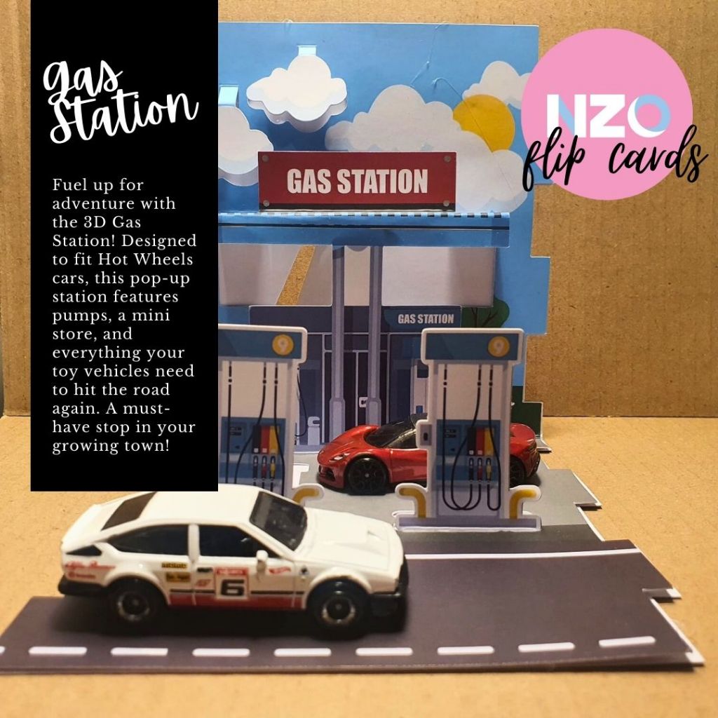 Jual NZO Flip Cards - 3D Pop-Up Gas Station - DIY 3D Carton Play Cards ...