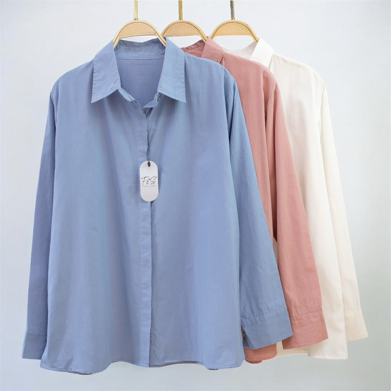 Jual Kemeja Polos Basic Wanita Korean Style / Atasan Kemeja Lengan ...