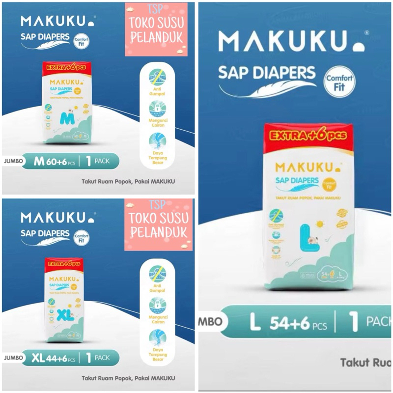 Jual Makuku SAP Diapers Comfort Fit Pants M60 L54 XL44 Bonus isi +6pcs ...