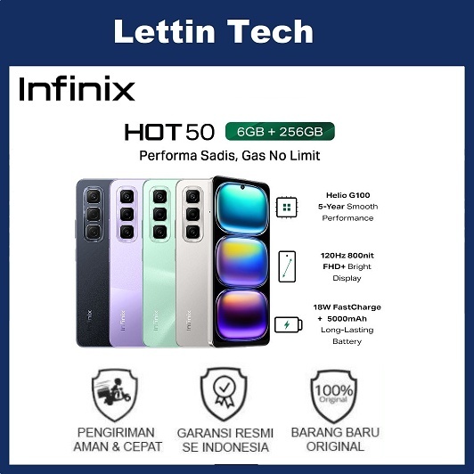 Jual Infinix Hot 50 6/256GB - Helio G100 6.78 inch 120Hz FHD+ 50MP 5000 ...