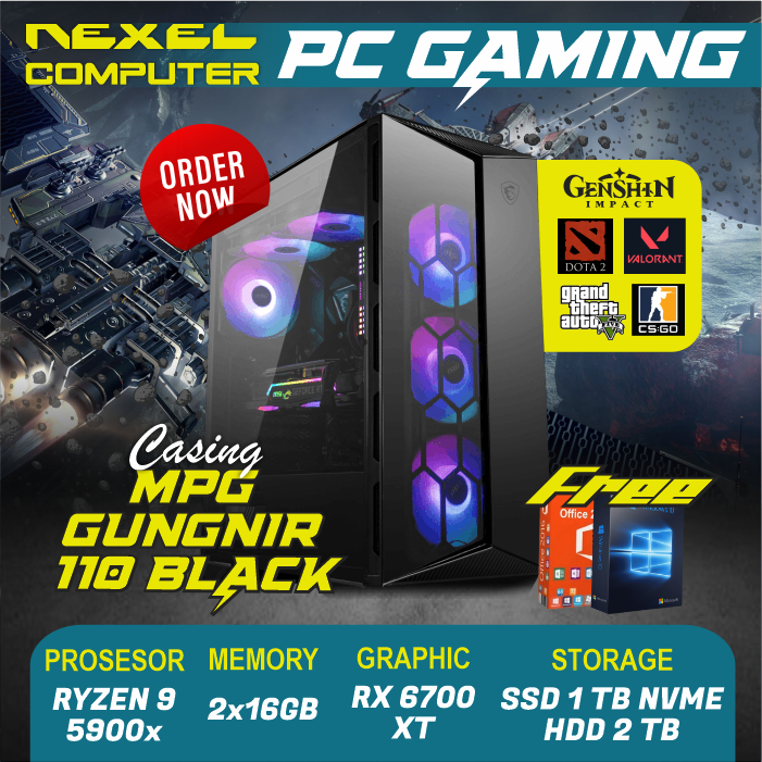 Jual PC GAMING High End | Ryzen 9 5900X | RX 6700 XT | 1TB NVME | HDD 2 TB | 32GB RAM | Shopee ...