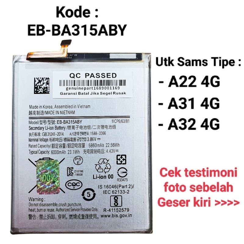 Jual Baterai Sams A22 / A31 / A32 4G / EB-BA315ABY Batre Original ...