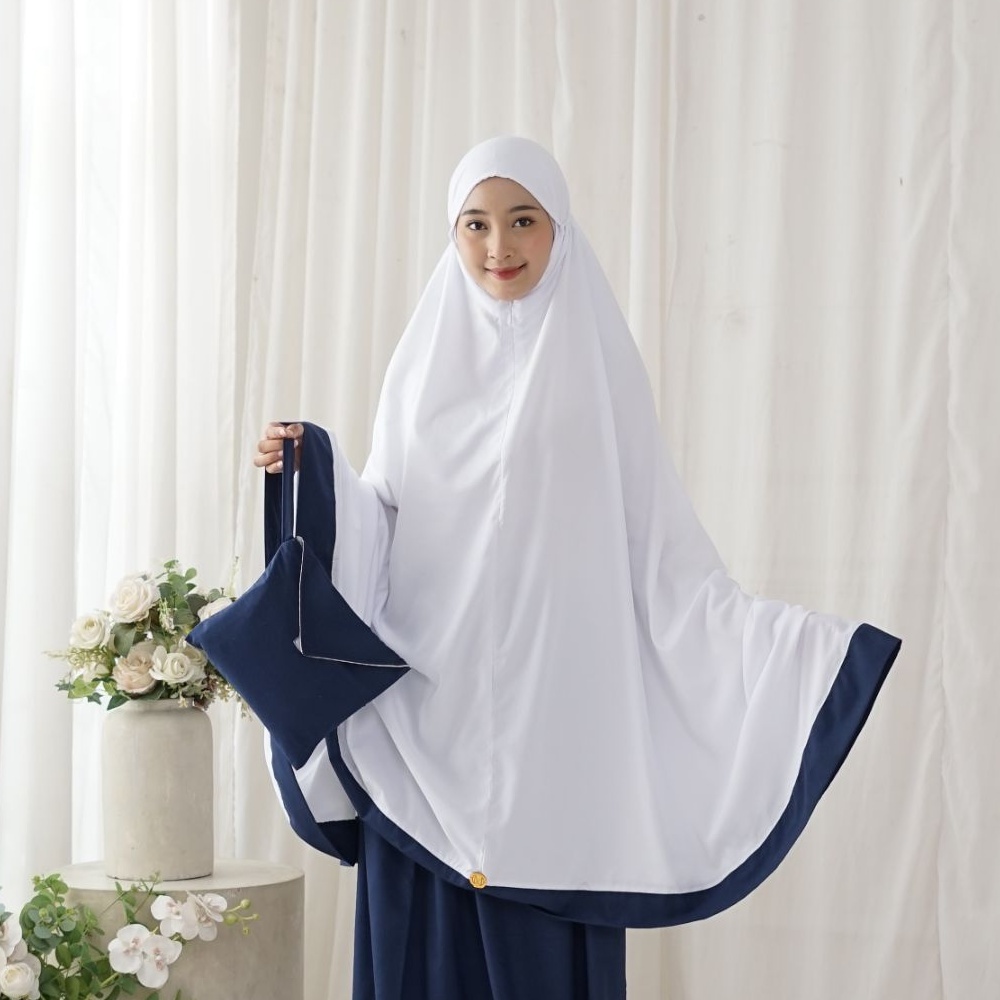 Jual Mukena Santri Gontor - Saudah Series Putih Navy / Mukena Polos ...