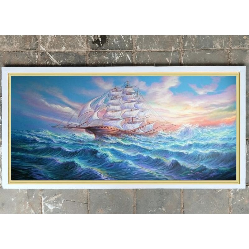 Jual hiasan dinding lukisan cetak kapal layar putih landscape plus ...