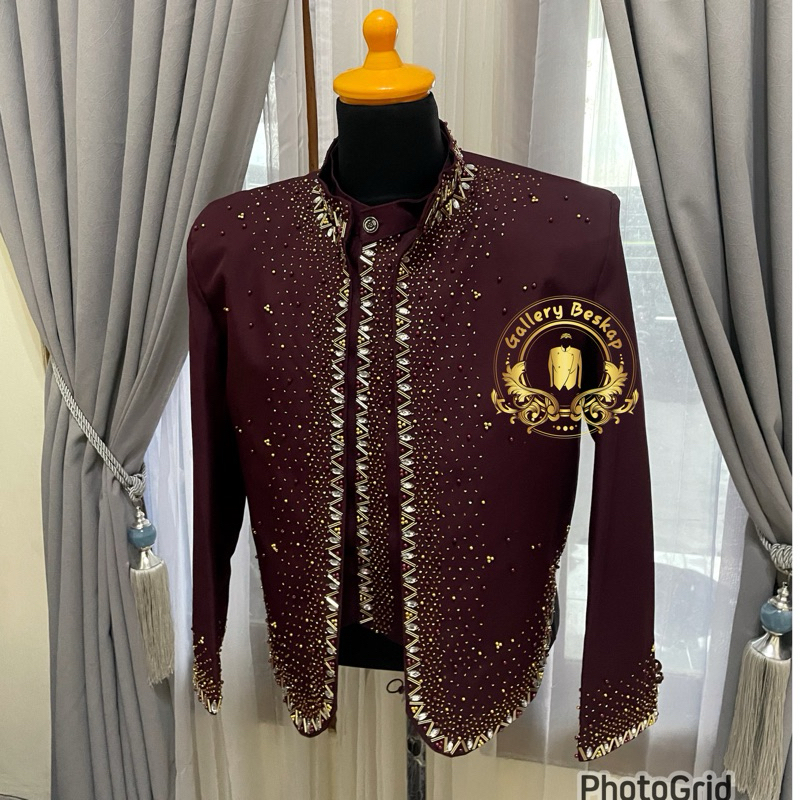 Jual Beskap pengantin premium/ beskap jawa warna burgundi | Shopee ...