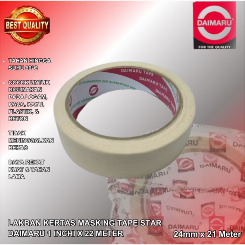 Jual Lakban Kertas Daimaru / Masking Tape 1 inchi 24mm x 21meter Full ...