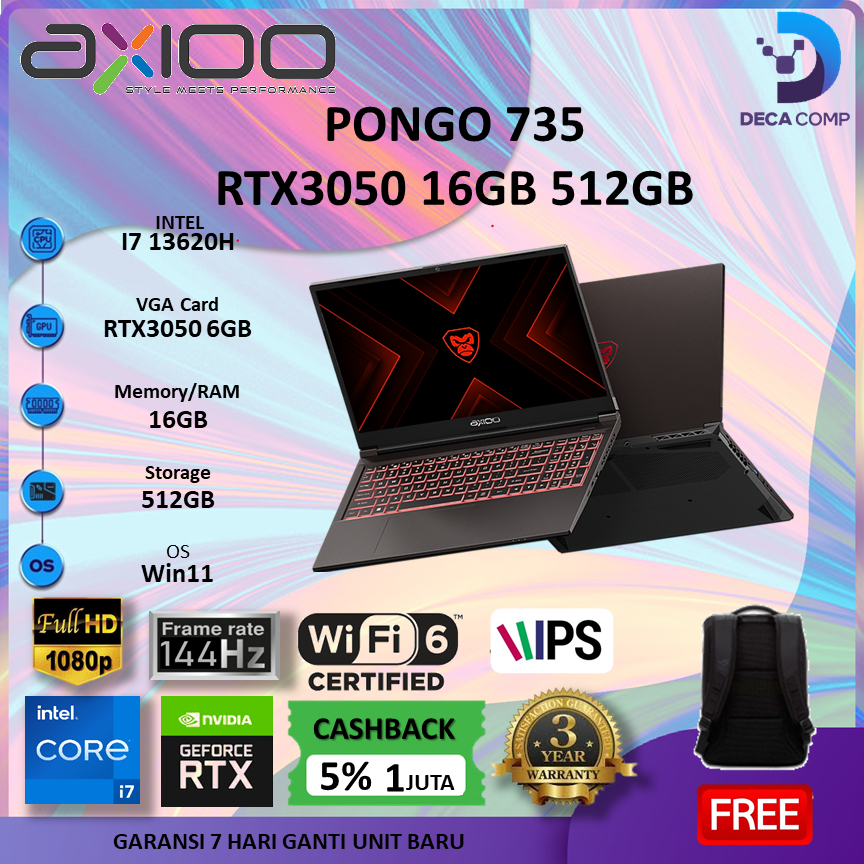 Jual AXIOO Pongo 735 i7-13620H RTX3050 16GB 512GB DOS 15.6FHD 144HZ IPS ...