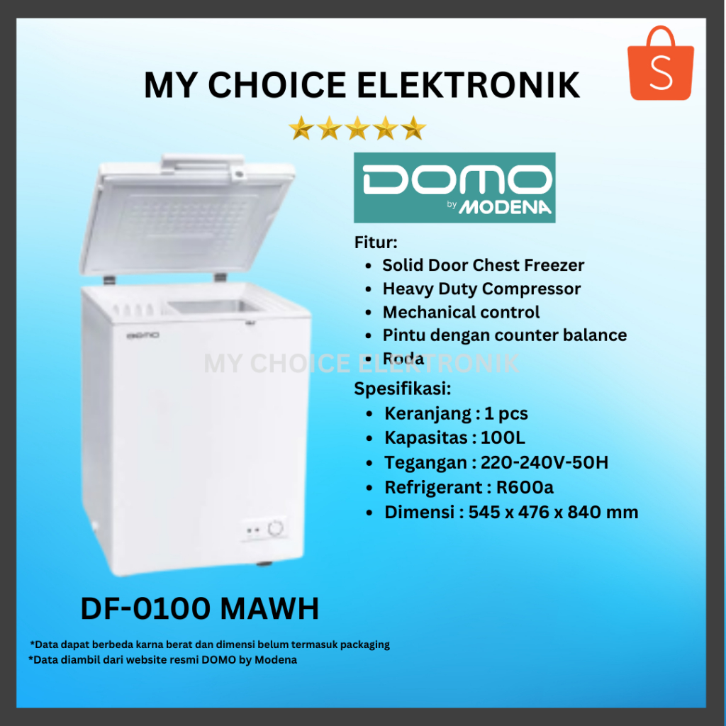 Jual DOMO Chest Freezer DF-0100 MAWH / DF-0100 MAWH /DF0100MAWH (By ...