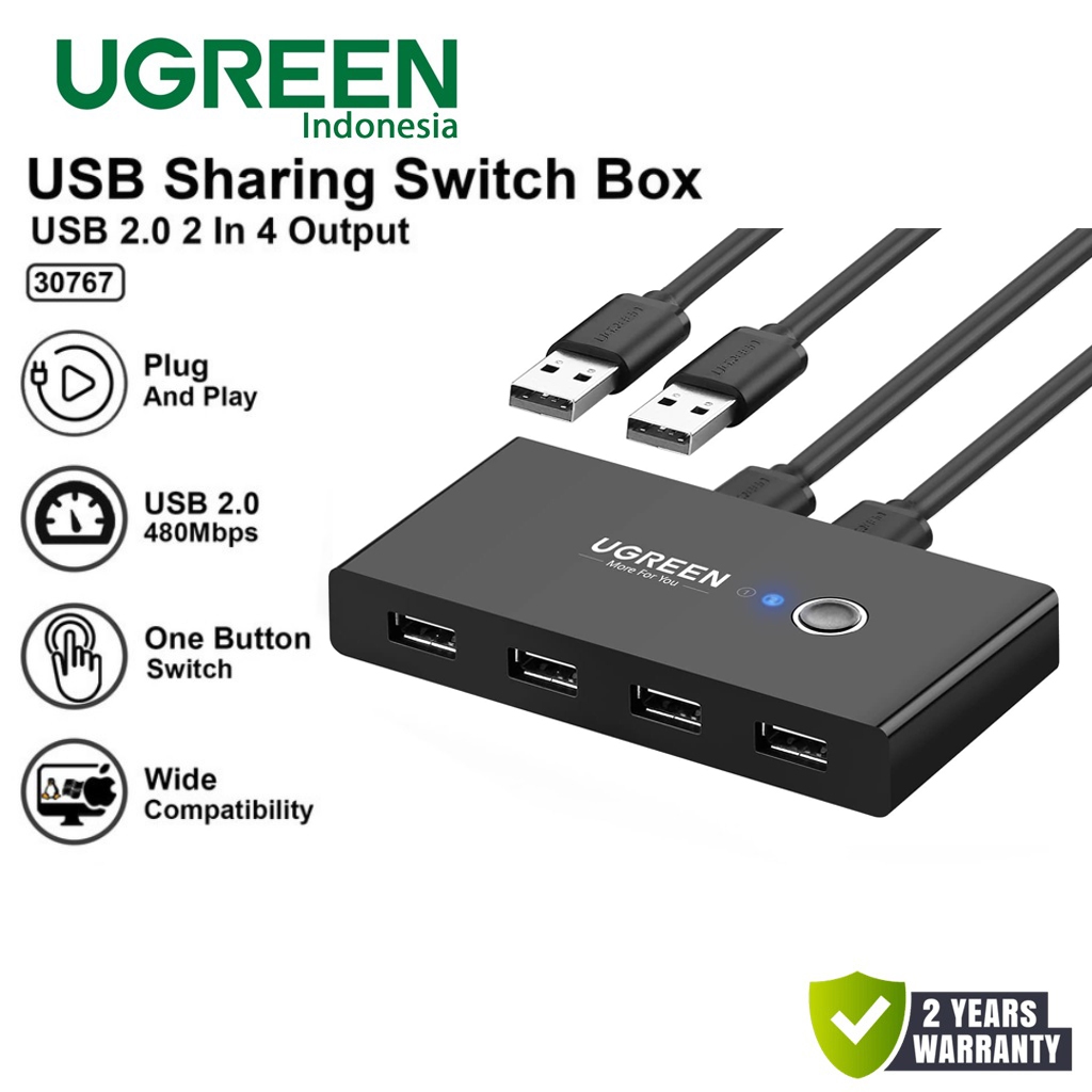 Jual UGREEN 30767 USB Sharing Switch Box USB 2 in 4 Output USB 2.0 For PC Laptop 5Gbps Share ...