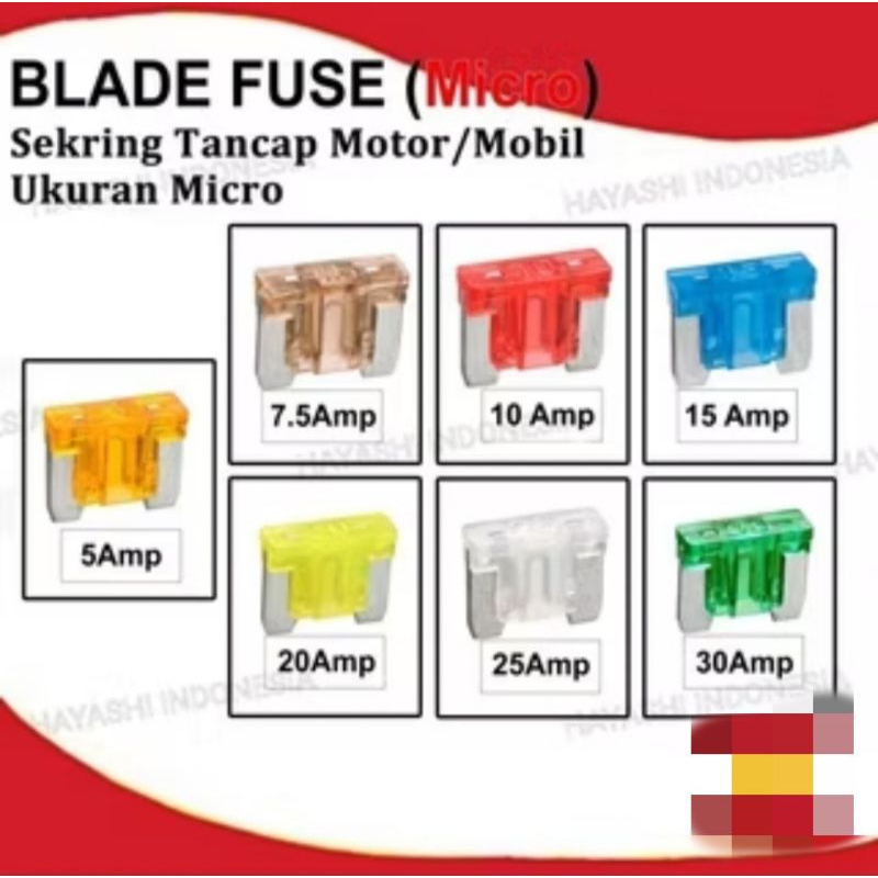 Jual Sekring mikro/Fuse micro/Sekring tancap mikro 5A 10A 15A 20A 25A 30A | Shopee Indonesia