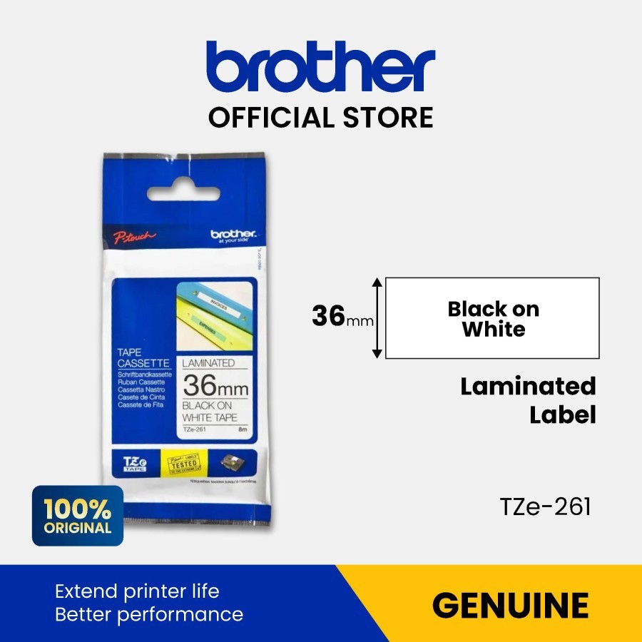 Jual Brother Label Tape TZE-261 36mm x 8m Laminated Black On White ...
