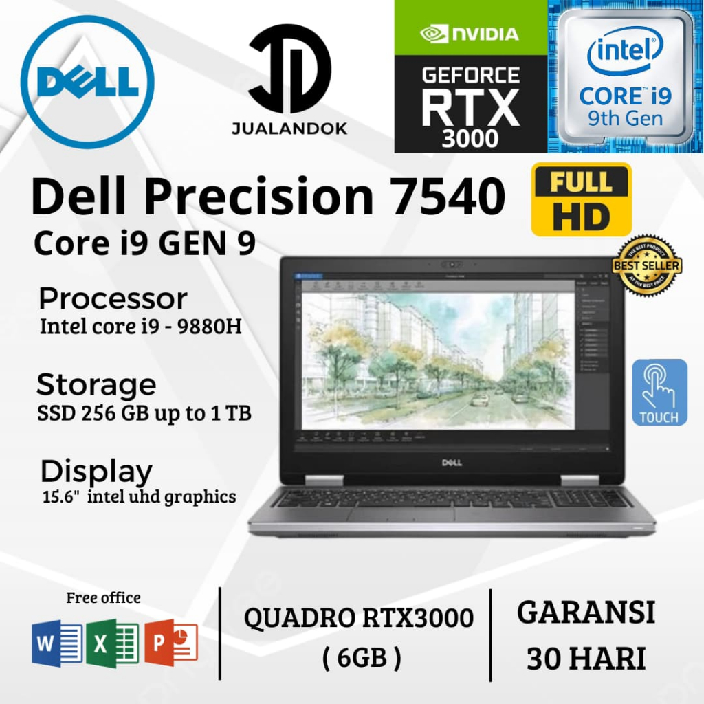 Jual Laptop Dell Precision 7540 Core i9 Gen 9 - RAM 64GB - SSD 1TB - 15 inch - Quadro RTX 3000 ...