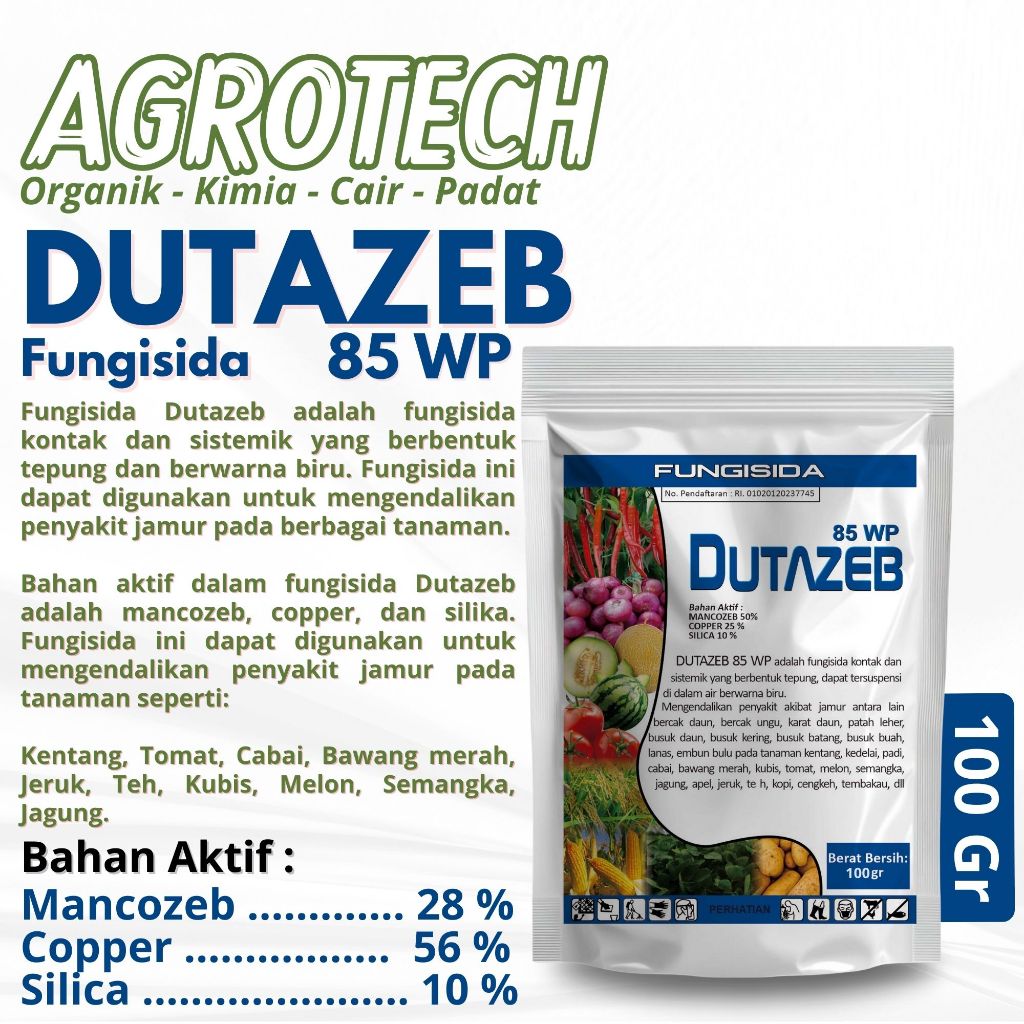 Jual DUTAZEB 85WP 100Gr Fungisida Kontak Sistemik Mancozeb Copper ...