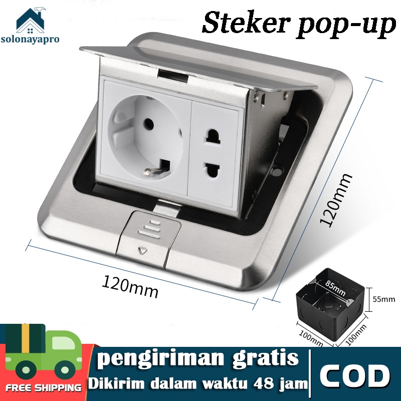 Jual Stop Kontak Meja Pop Up Socket 3 Lubang Hitam Perak Desktop Tertanam Stopkontak Floor/Desk ...