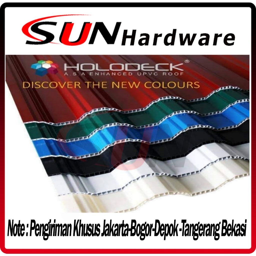 Jual Atap UPVC Holodeck Putih Hitam Biru Merah Hijau Rooftop Kanopi Anti Panas UV Double Layer ...