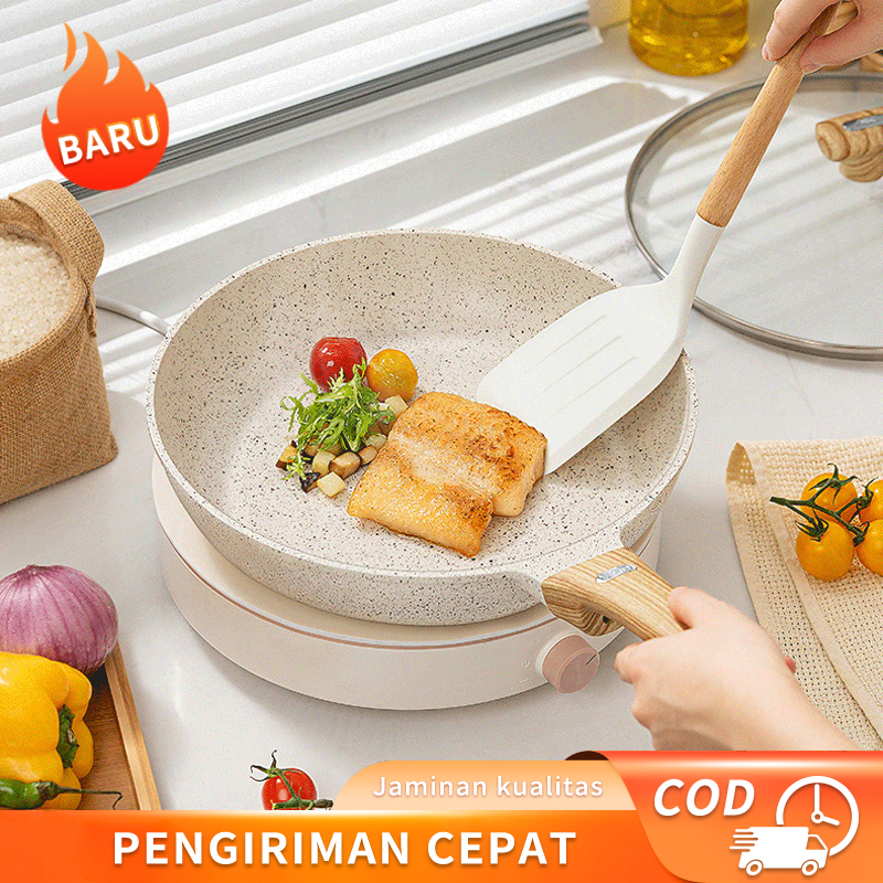 Jual Wajan Penggorengan Beige Marble Coating Wajan Anti Lengket Fry Granite Anti Lengket ...