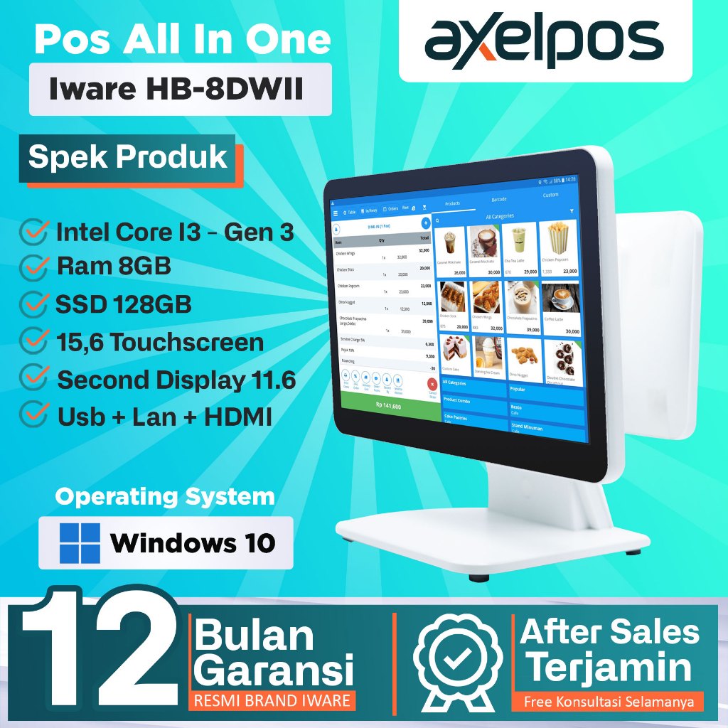 Jual Axelpos Pos All In One Mesin Kasir Touchscreen Dual Monitor Intel Core I3 Ram 8Gb / Ssd ...