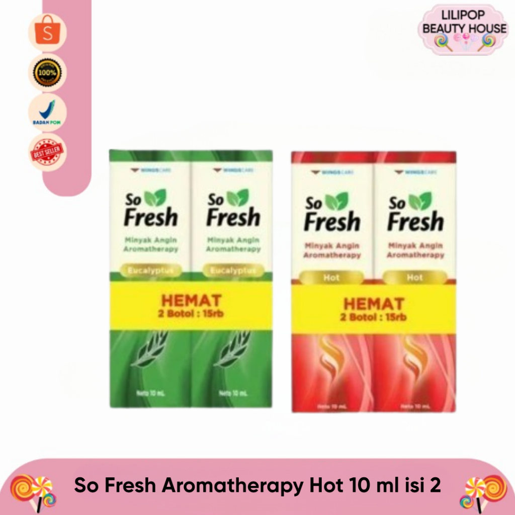 Jual So Fresh Aromatherapy Hot 10ml (Isi 2 Botol Minyak Angin) | Shopee ...