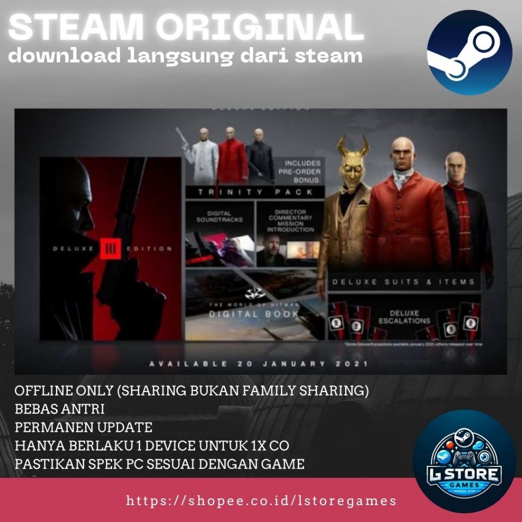 Jual HITMAN 3 DELUXE + 7 DEADLY SINS PACK FULL DLC PC Sharing Original Offline | Shopee Indonesia