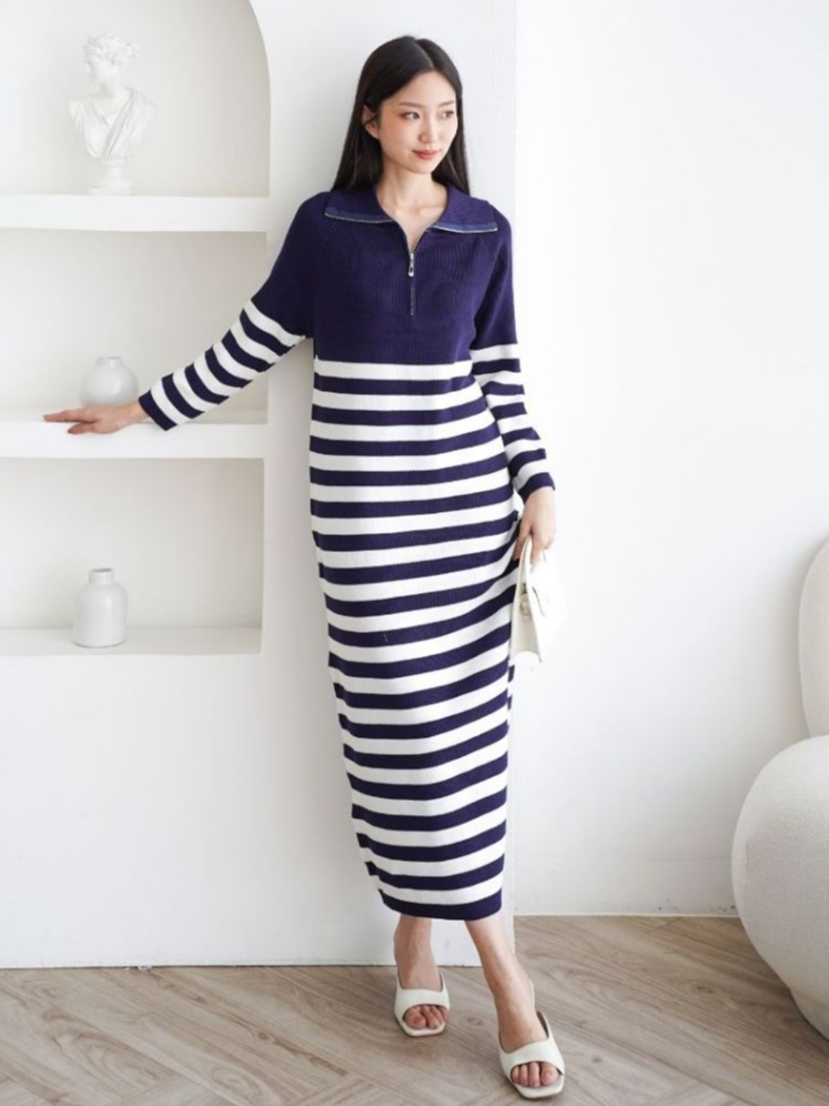 Jual Flair Lush - ELVANI | Dress Knit Panjang / Dress Rajut Wanita / Dress Salur / Dress Busui ...