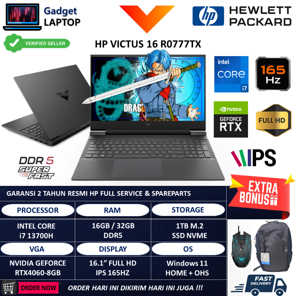 Jual HP VICTUS 16 R0777TX INTEL I7 13700H 32GB DDR5 1TB RTX4060-8GB 16. ...