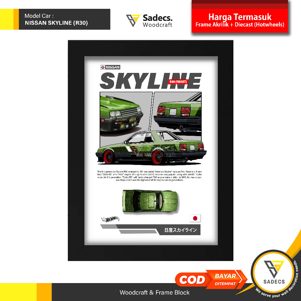 Jual Pajangan Dinding Frame Akrilik NISSAN SKYLINE (R30) Ukuran 22x17cm ...