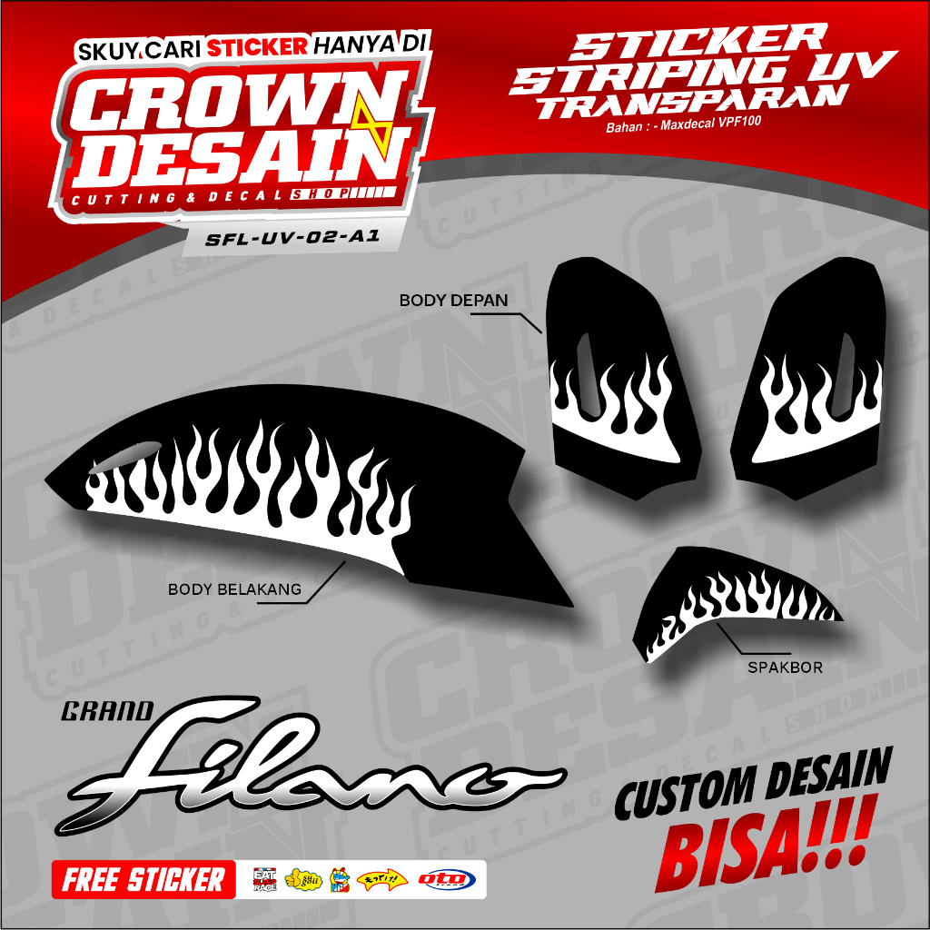 Jual Stripng Transparan UV Filano 125 Desain Api Justin Bieber - Decal ...
