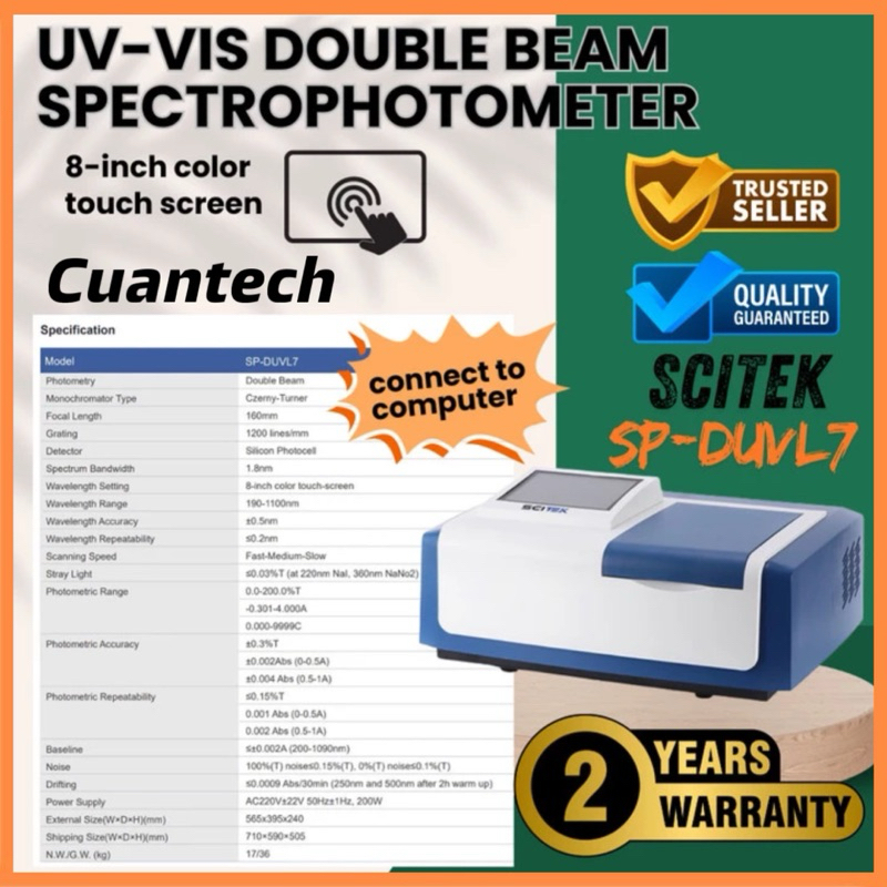 Jual 8 inch touchscreen Double Beam UV VIS Spectrophotometer connect to ...