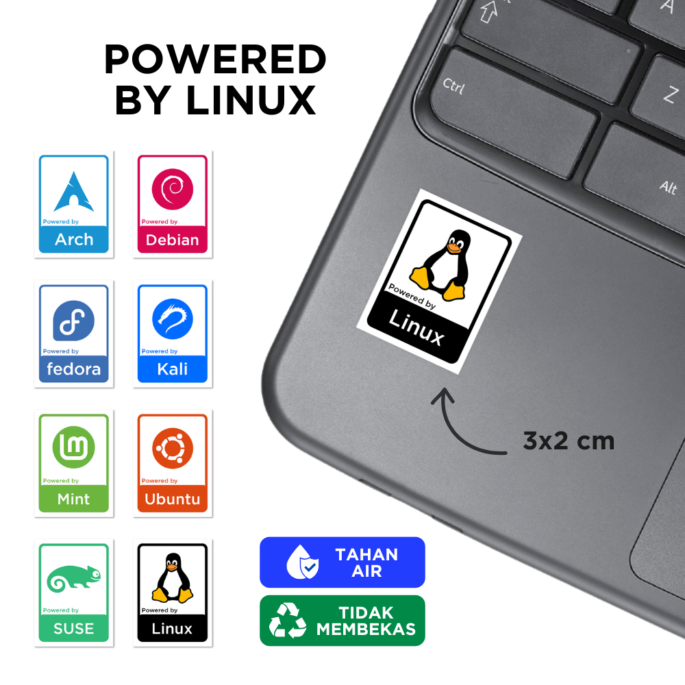 Jual Powered by Linux Sticker Decal Laptop - Vinyl Waterproof Semi ...