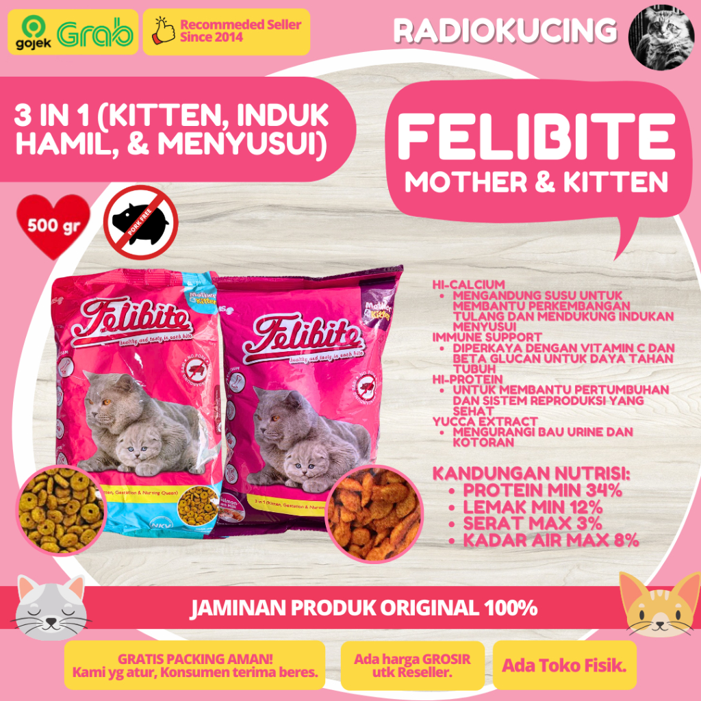 Jual Felibite Mother & Kitten 500 gr Salmon Milk Dry Food Makanan ...