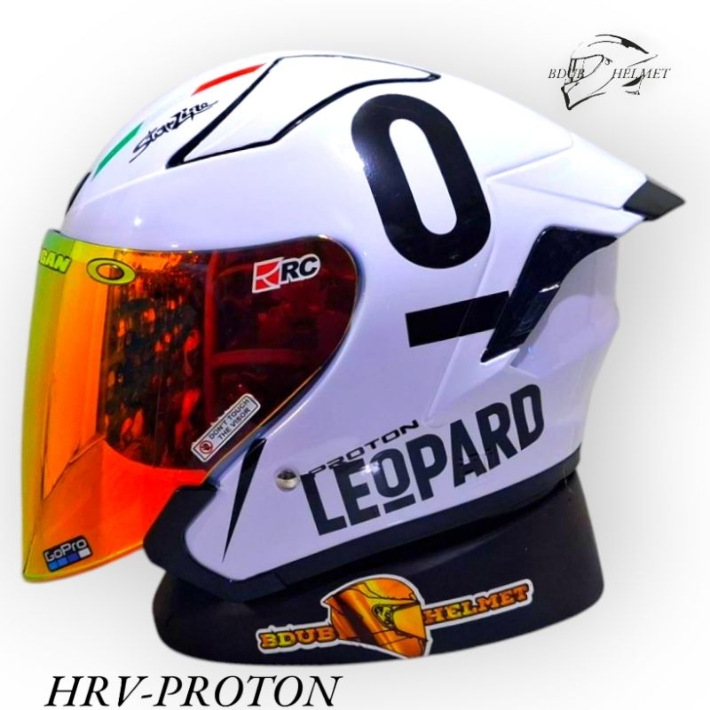 Jual Helm HRV Proton white Leopard paket ganteng spoiler 3D | Shopee ...