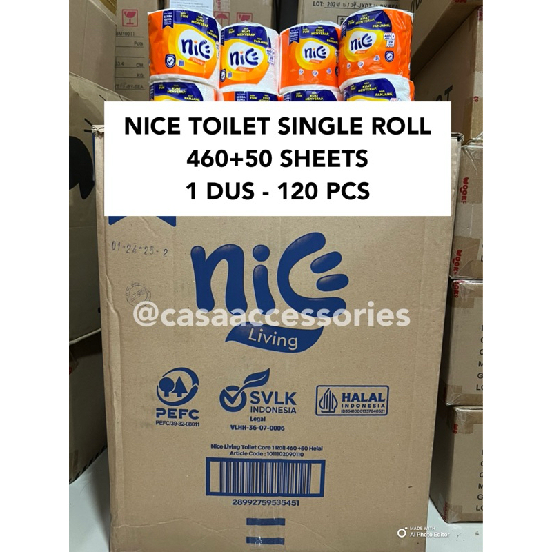 Jual Tissue Toilet Nice Bathroom Nice 460 + 50 3 Ply - 1 DUS ISI 120 Roll / Tissue toilet tebal ...