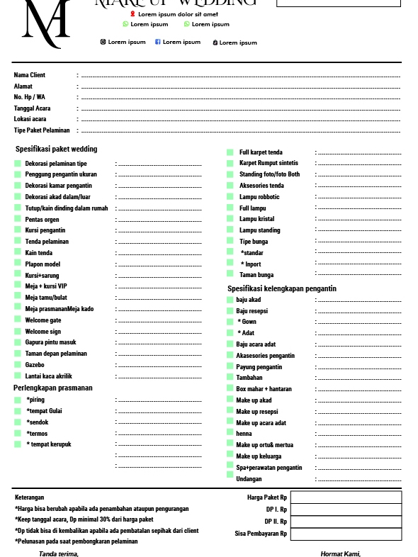 Jual nota atau form order wedding custom ( ukuran F4 ) 1 buku kombinasi ...