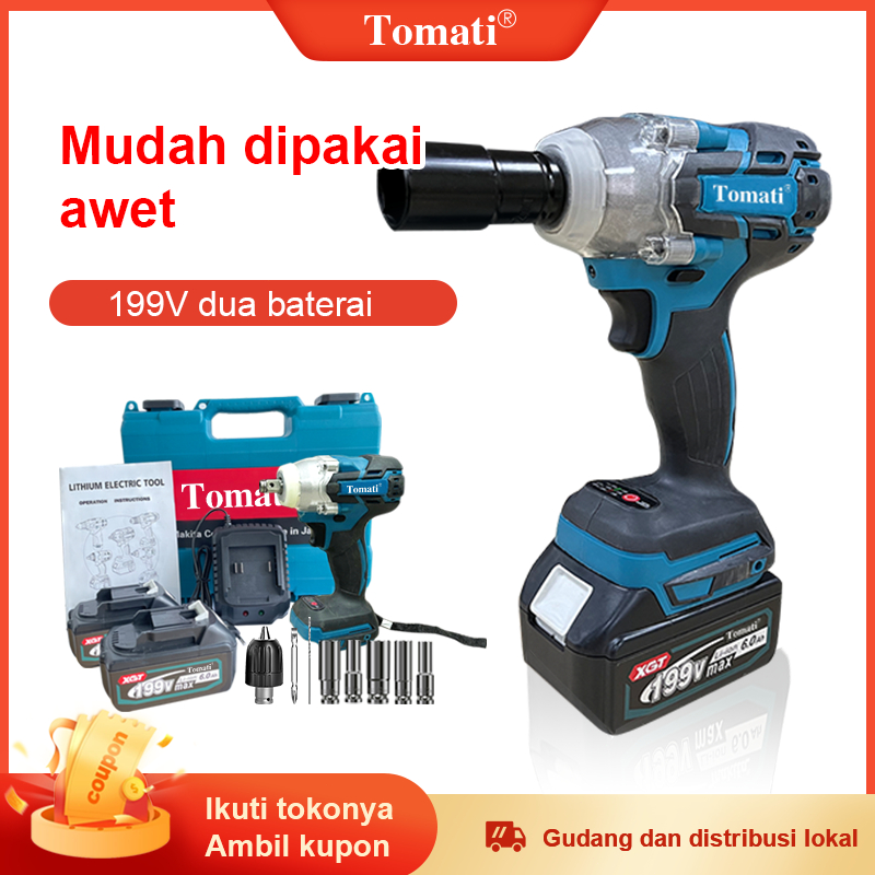 Jual Tomati Impact wrench Cordless 199V 2 baterai mesin impact buka ...