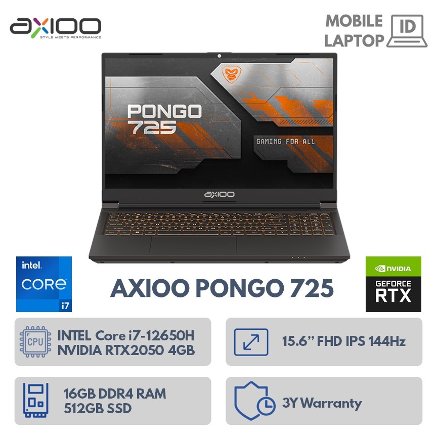 Jual Axioo Pongo 725 Core i7 12650H RTX2050 4GB Ram 16GB 512GB SSD ...